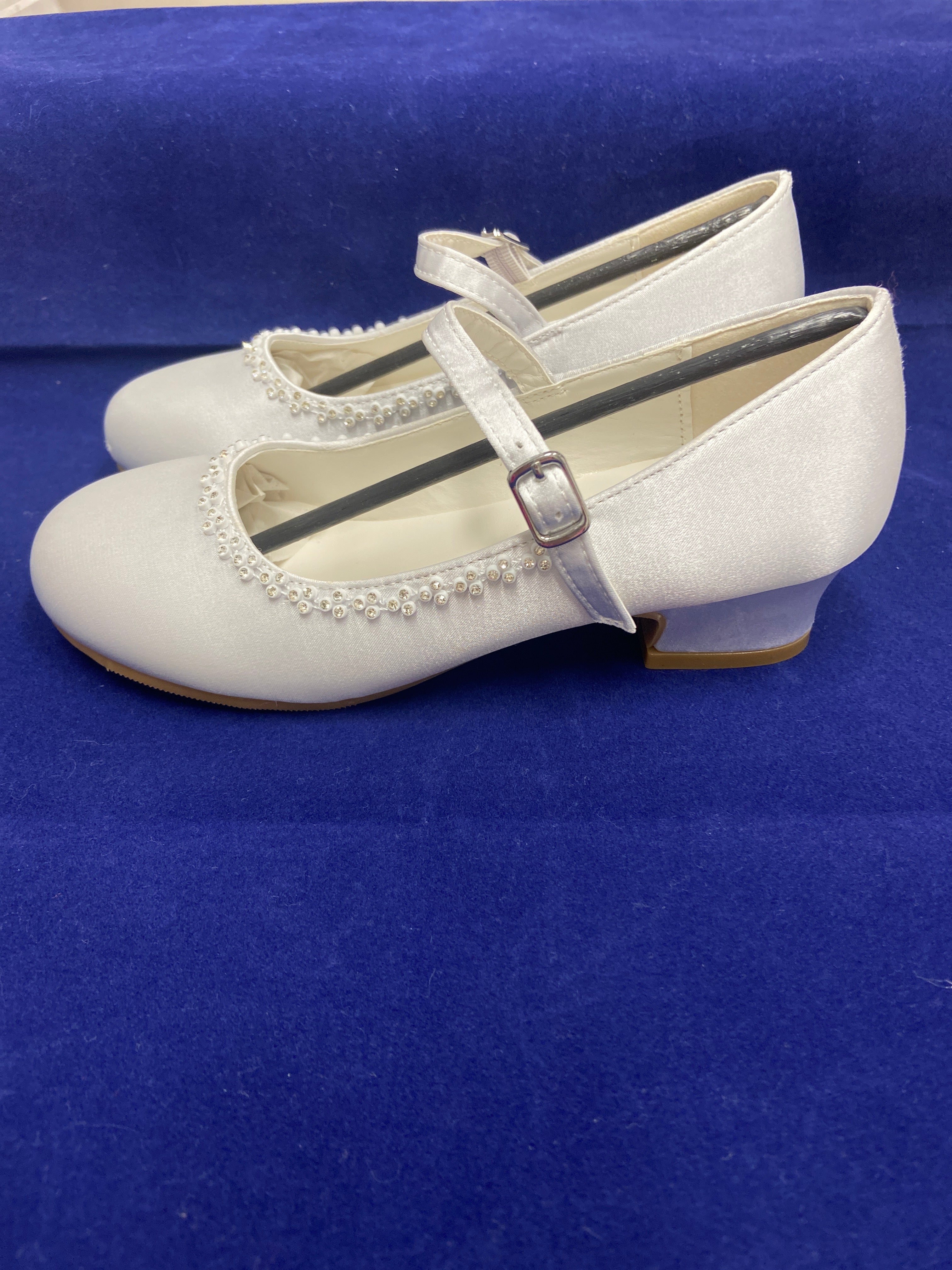 Bella white satin girls shoe suitable for Holy Communion – Cottage Kids ...
